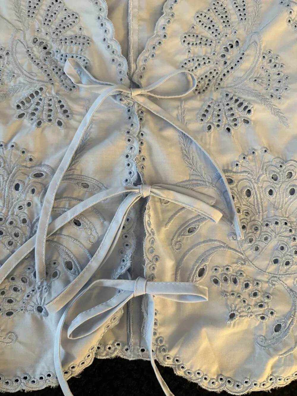 Source Unknown | Tops | Pastel Blue Eyelet Embroidered Tie Front Vest ...